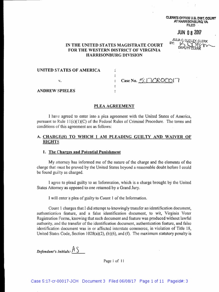 Andrew J. Spieles Plea Agreement | PDF | Plea | Judiciaries