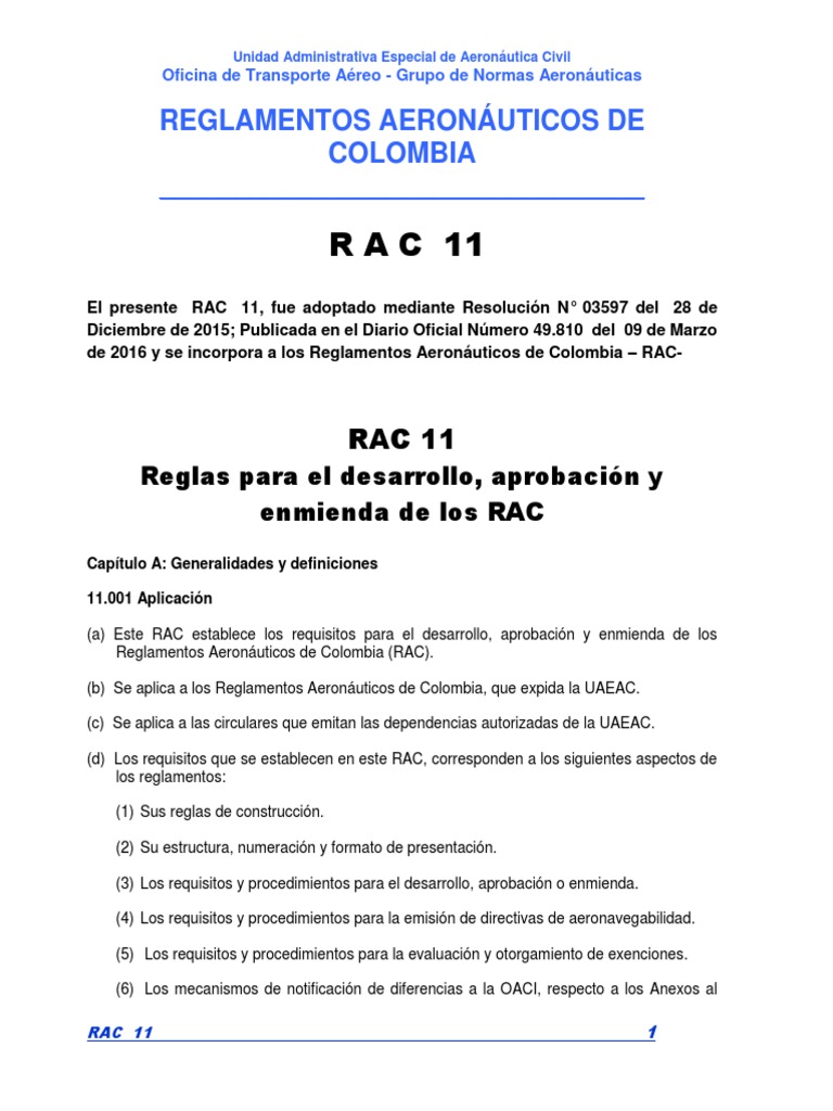 RAC 11 - Reglas para El Desarrollo, Aprobación y Enmienda de Los RAC ...