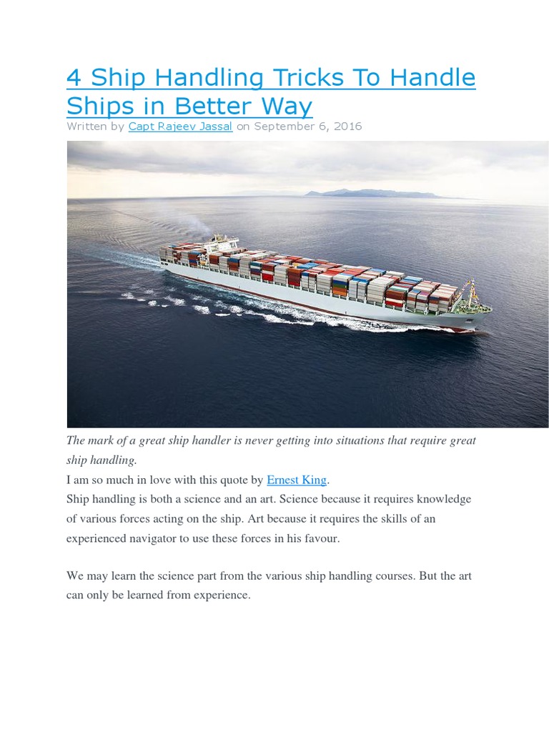 Ship Handling Techniques Explained | PDF | Anchor | Rudder