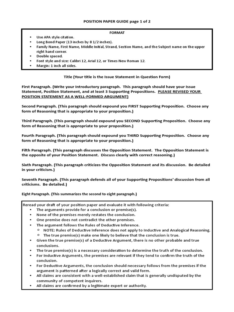 Position Paper Guide | PDF | Argument | Inductive Reasoning