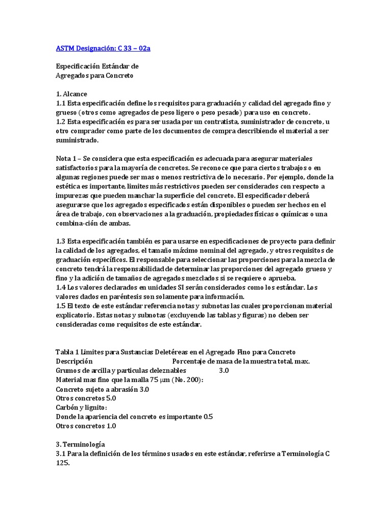 Astm C33 | PDF | Hormigón | Cemento