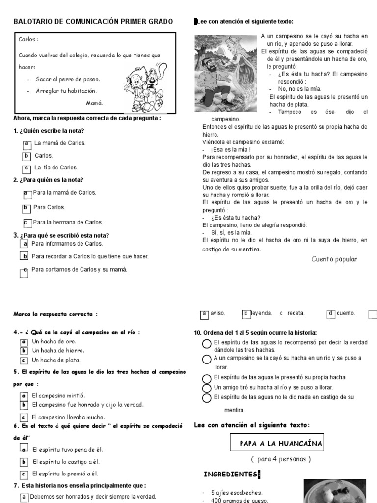 Balotario de Comunicación Primer Grado | PDF | Cumpleaños | Alimentos Balotario de Comunicación Primer Grado | PDF | Cumpleaños | Alimentos
