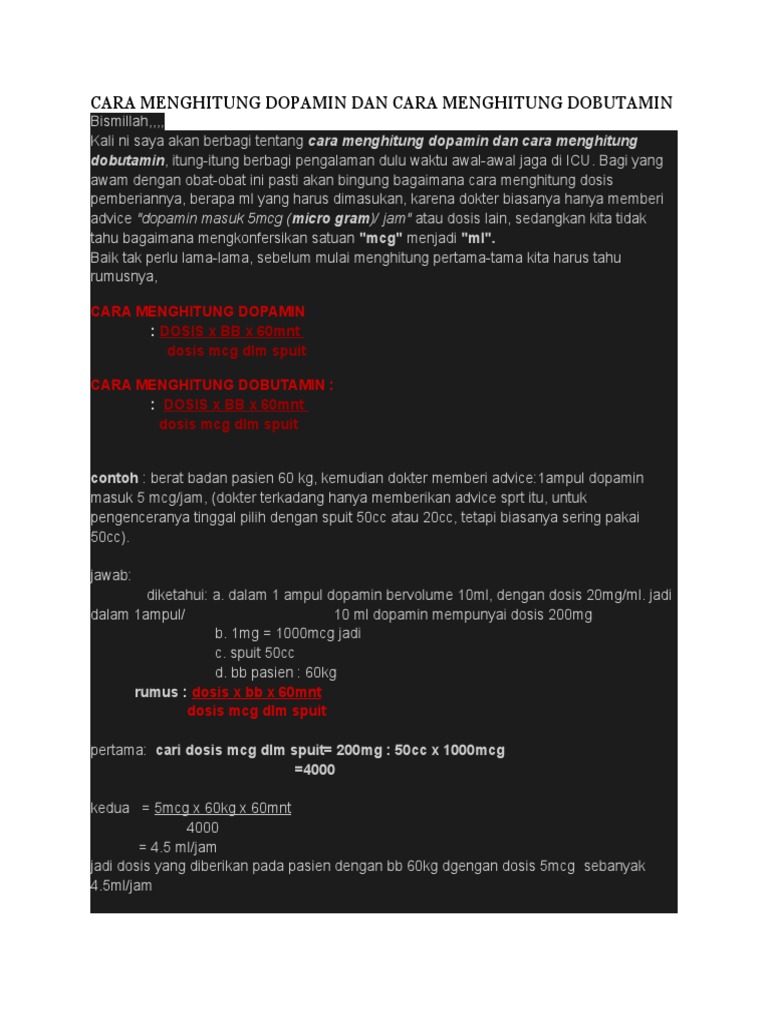 Perhitungan Dosis Dobutamin dan Dopamin | PDF | Pengembangan Diri ...