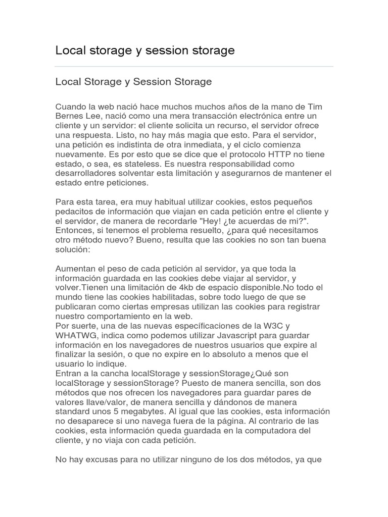 03 - Local Storage y Session Storage | PDF | Cookie HTTP | Tecnología web
