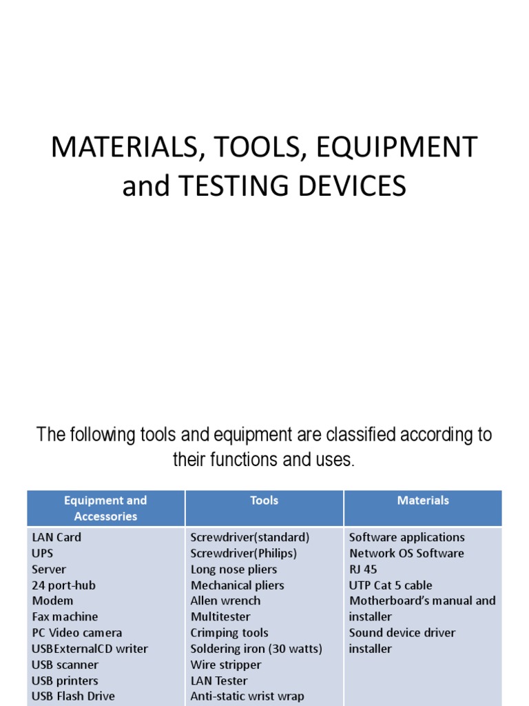 1 (CHS) Materials, Tools, Equipment and Testing Devices | PDF | Usb ...