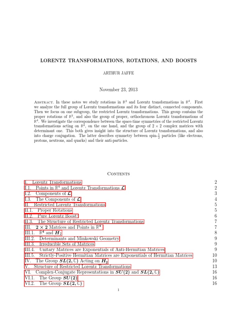 Rotations Lorentz Transformations | PDF | Matrix (Mathematics ...