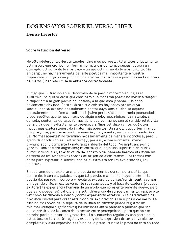 Dos Ensayos Sobre El Verso Libre | Ritmo | Poesía