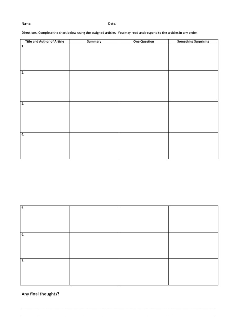 Article Chart | PDF | Language Arts & Discipline
