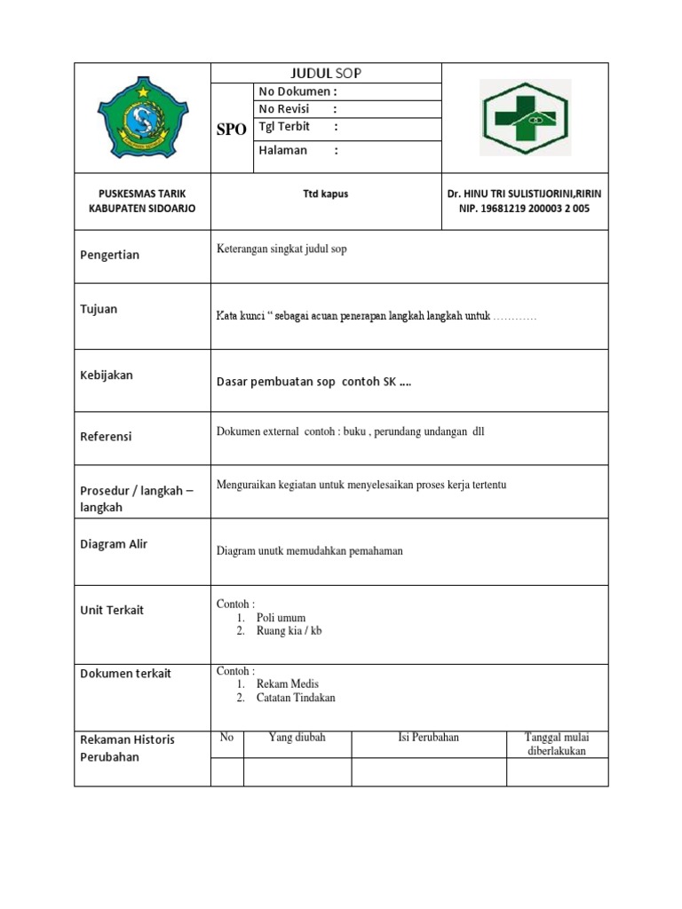 Format Sop Puskesmas Tarik | PDF