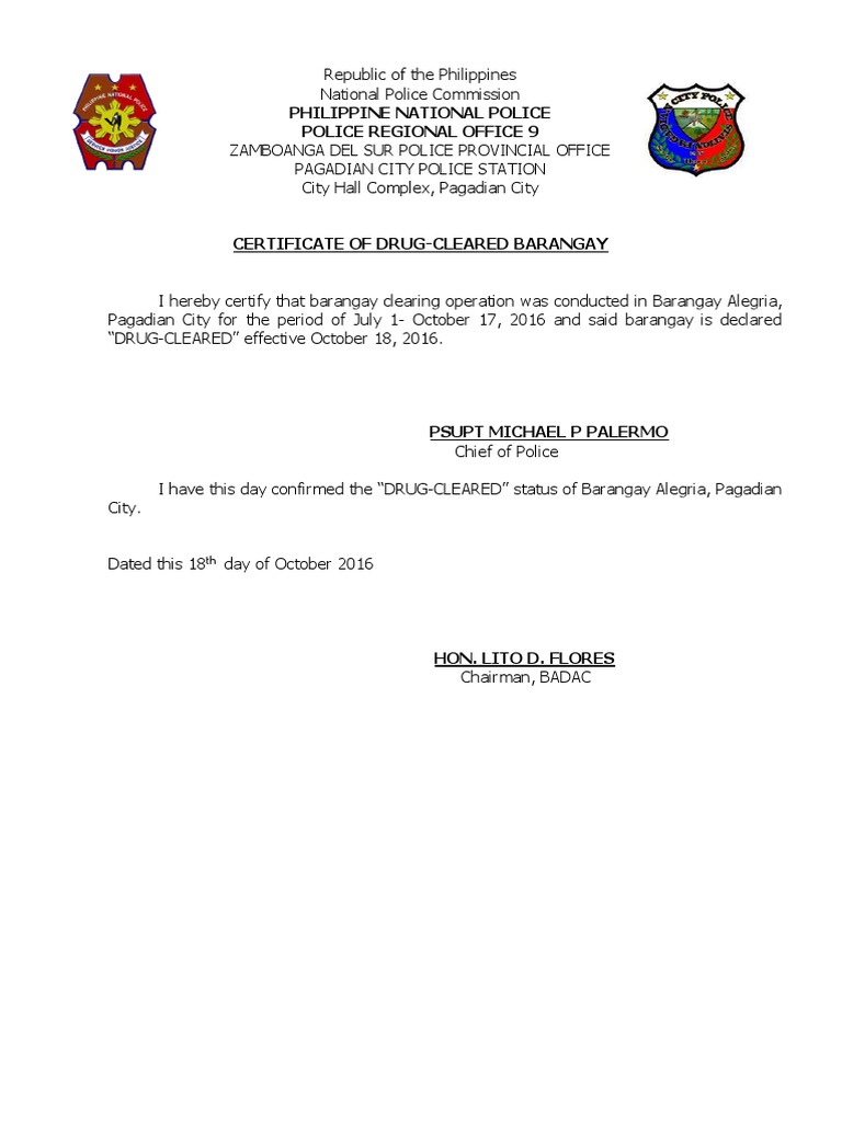 Drug-Cleared Barangay Certificates | PDF | Cannabis (Drug ...