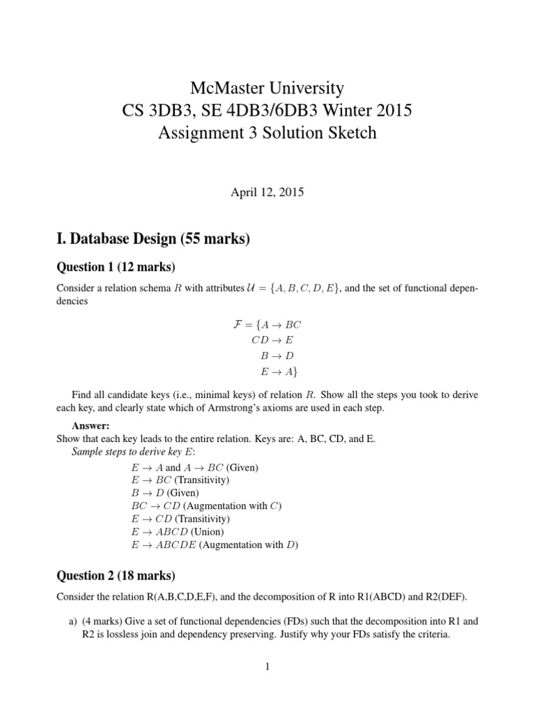 Asg3 Solns Sketch | PDF | Database Transaction | Databases