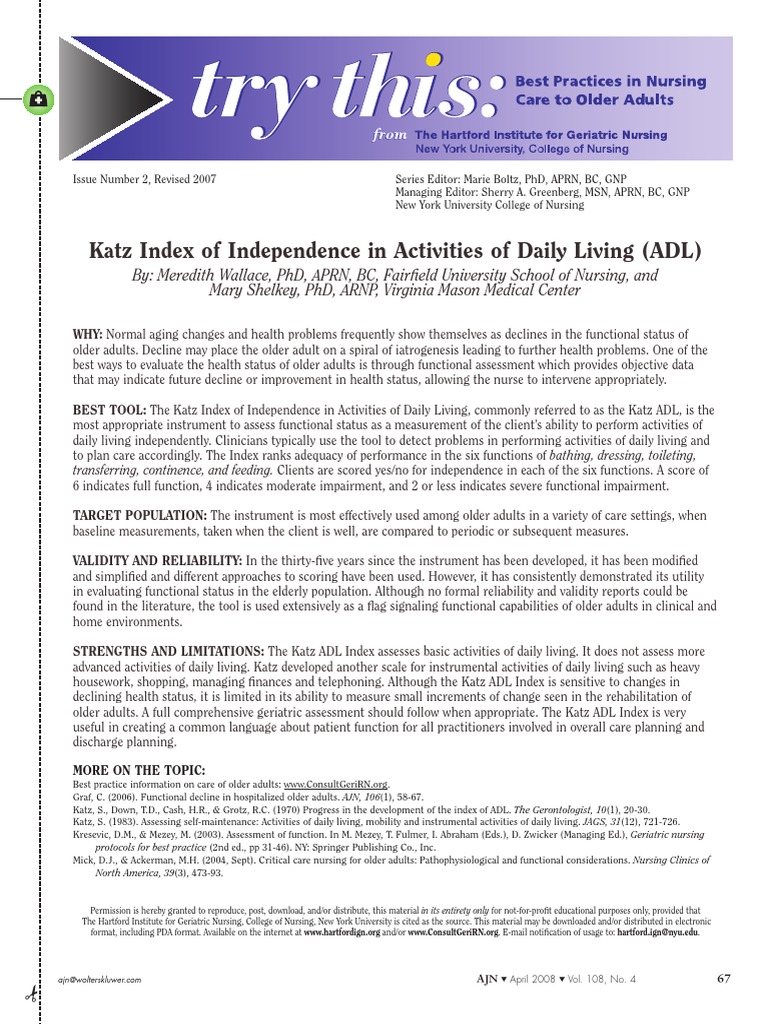 Katz Index ADL | Dementia | Nursing
