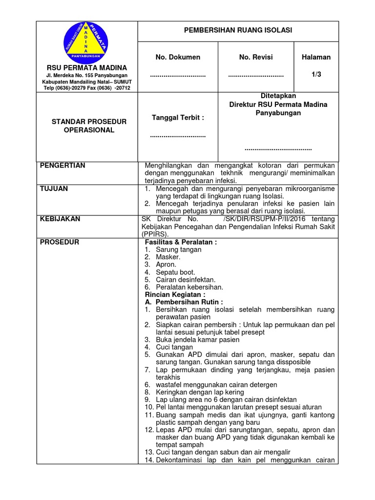 Spo Pembersihan Ruang Isolasi | PDF