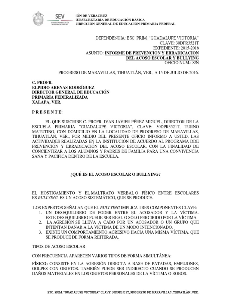 Informe sobre Acoso Escolar en Primaria | PDF | Violencia