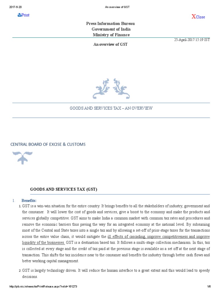 An Overview of GST PDF | PDF | Value Added Tax | Taxes