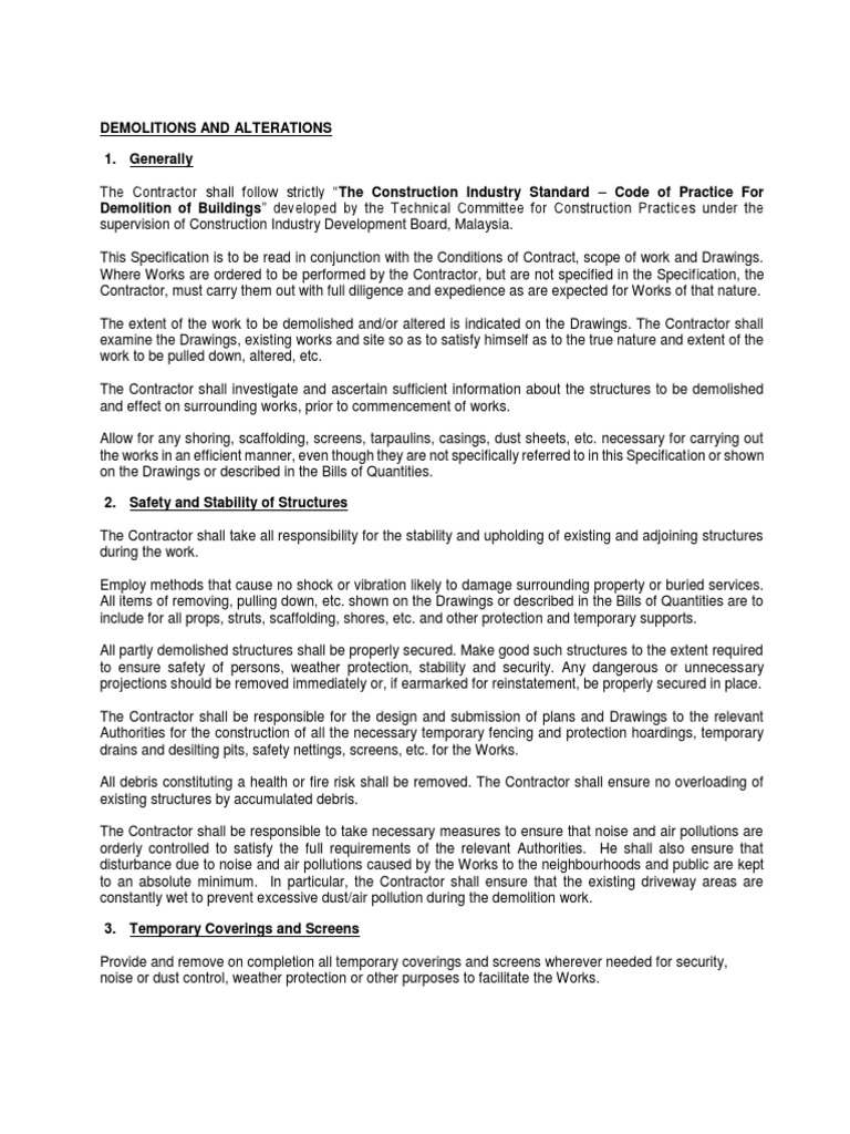 Demolition Specifications and Standards | PDF | Specification ...