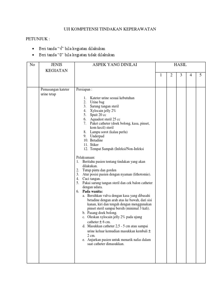 Checklist PEMASANGAN CATHETER | PDF