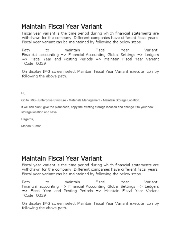 Maintain Fiscal Year Variant | PDF
