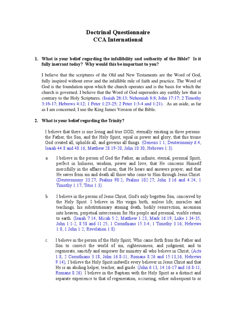 Bible - CC Doctrinal Questionnaire I | PDF | Baptism | Rapture