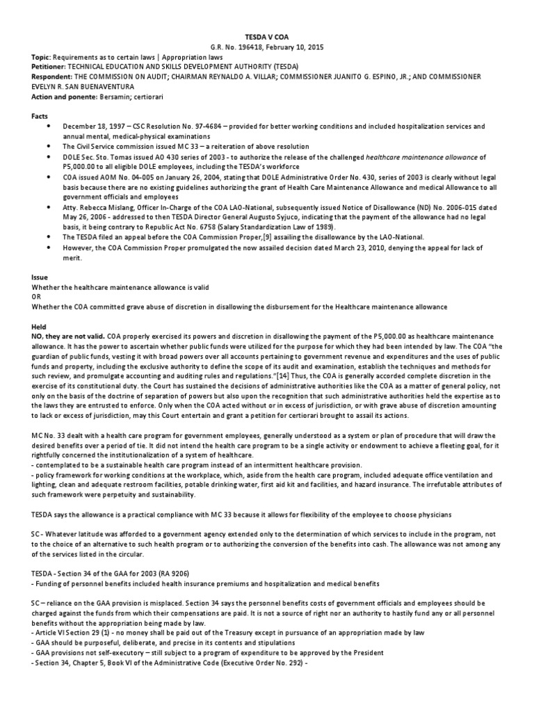 Tesda V Coa | PDF | Employee Benefits | Health Care