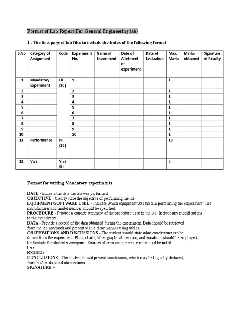 Format of Lab Report | PDF | File Format | Experiment