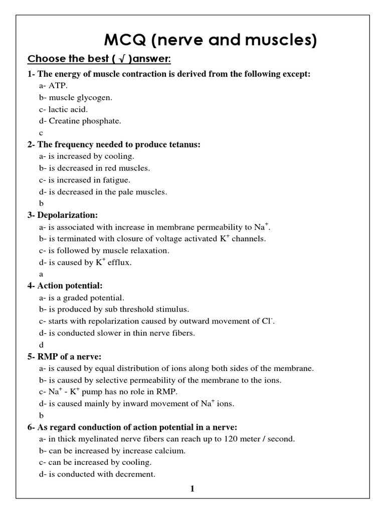 Muscle and Nerve Mcqs | Download Free PDF | Muscle Contraction | Action Potential