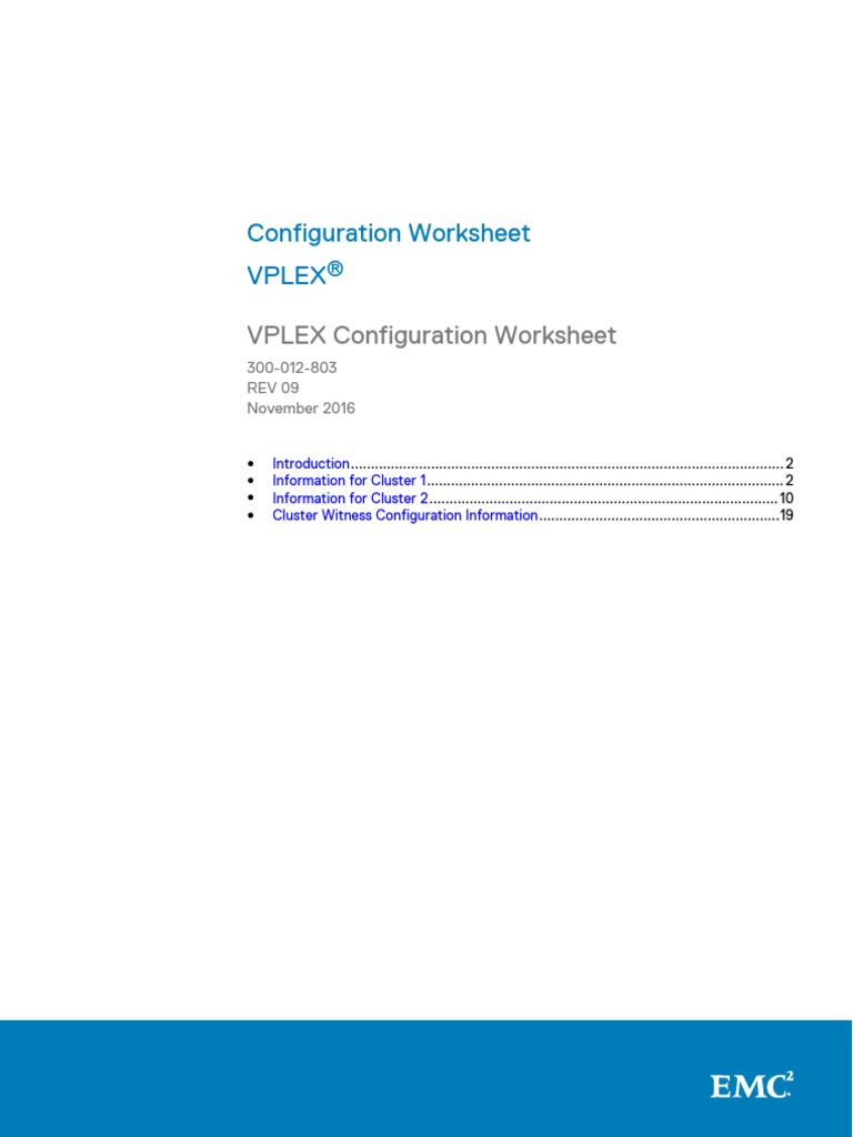 Docu57787 VPLEX Configuration Worksheet | PDF | Ip Address | Email