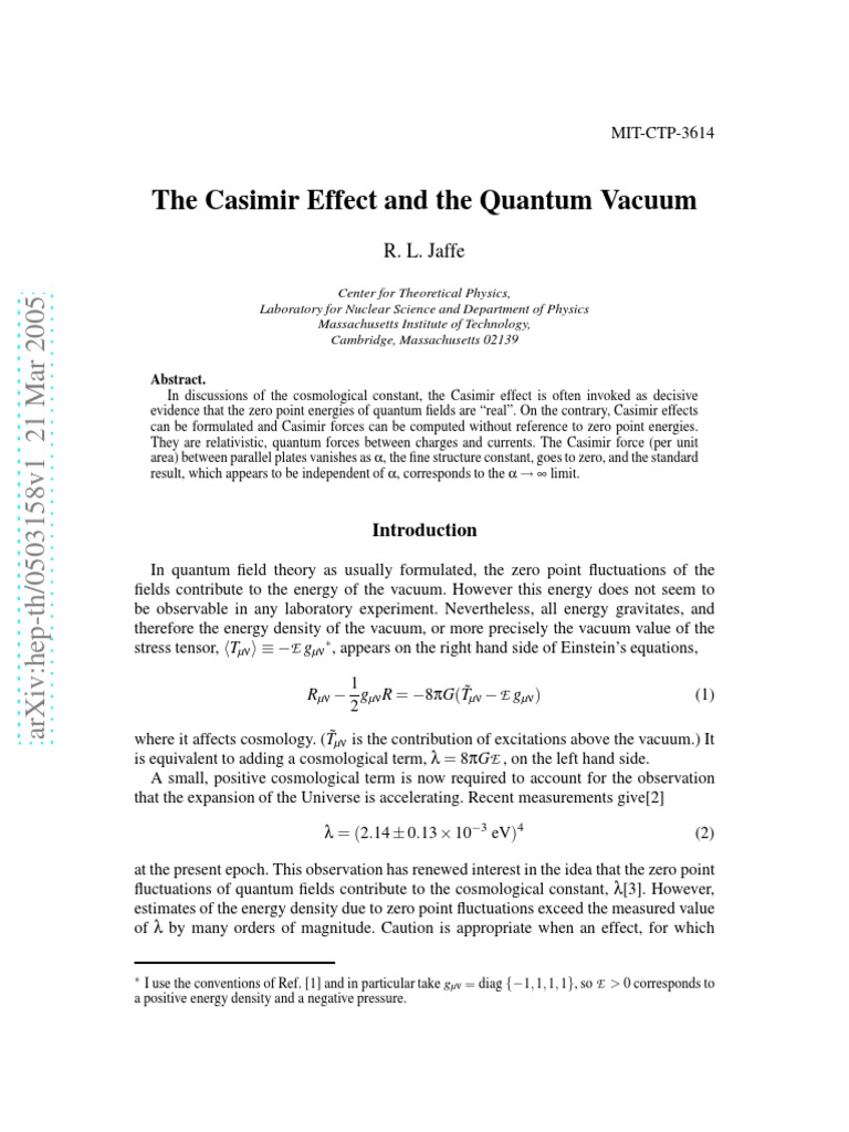 The Casimir Effect and the Quantum Vacuum: A Relativistic Quantum Force ...