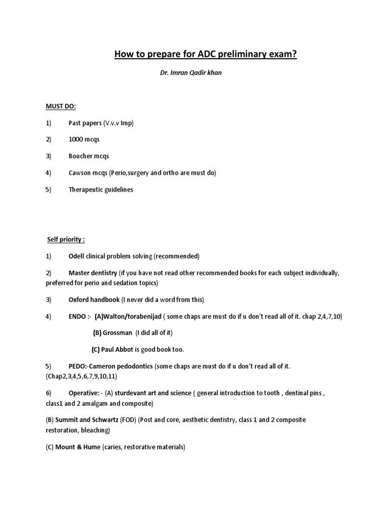 How To Prepare For ADC 1 | PDF | Dentistry Branches | Mouth