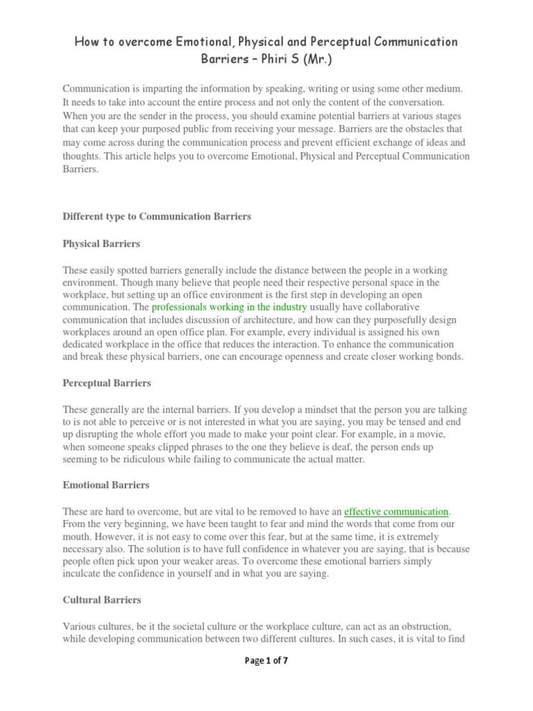 How To Overcome Emotional, Physical and Perceptual Communication ...