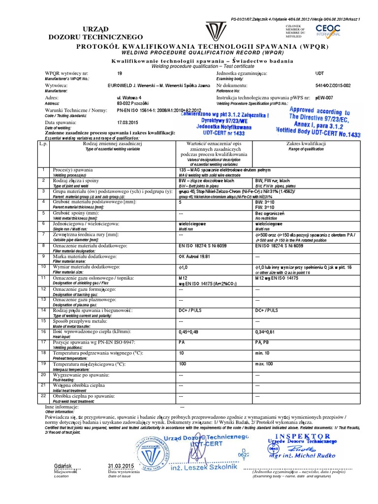 Wpqr en Iso 15614 1 Euro Weld 19