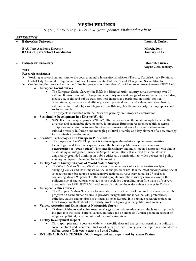 Yeşim Pekiner: Yesim - Pekiner@bahcesehir - Edu.tr | PDF | Turkey ...