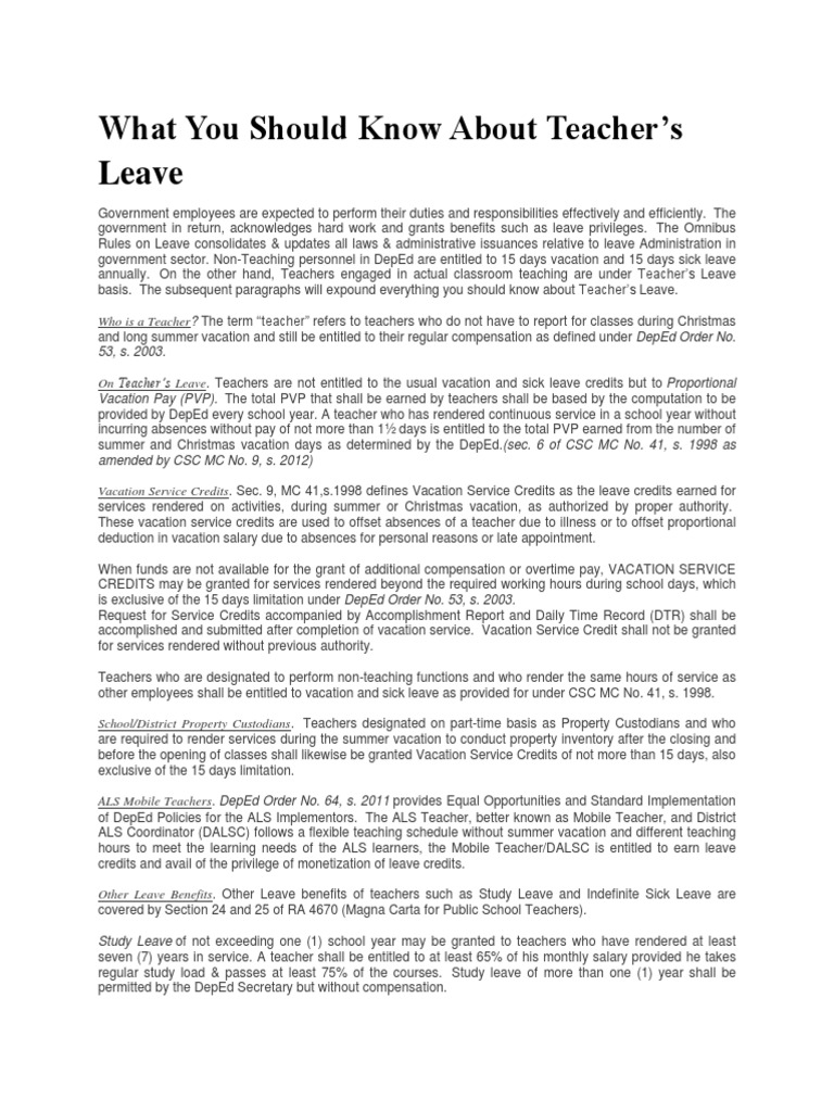 Leave Teachers | PDF | Sick Leave | Teachers