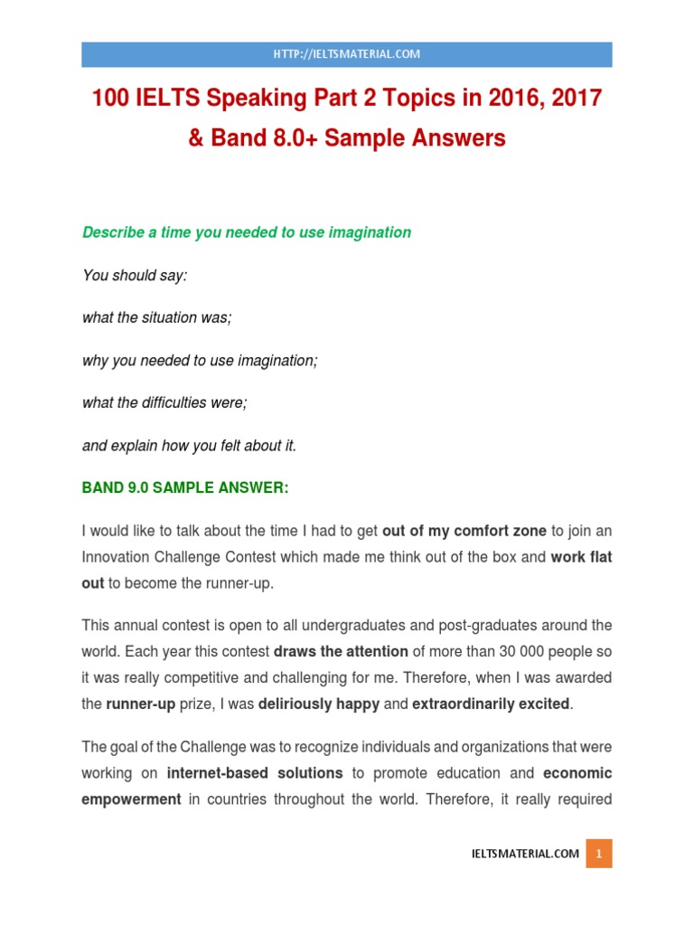 100 IELTS Speaking Part 2 Topics in 2016 & 2017 & Sample Answers ...