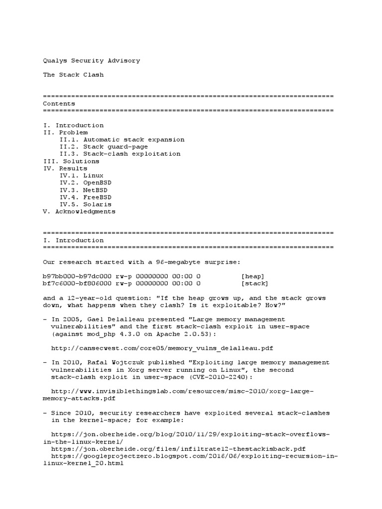 Qualys Security Advisory - The Stack Clash | PDF | Unix | Computer ... Qualys Security Advisory - The Stack Clash | PDF | Unix | Computer ...