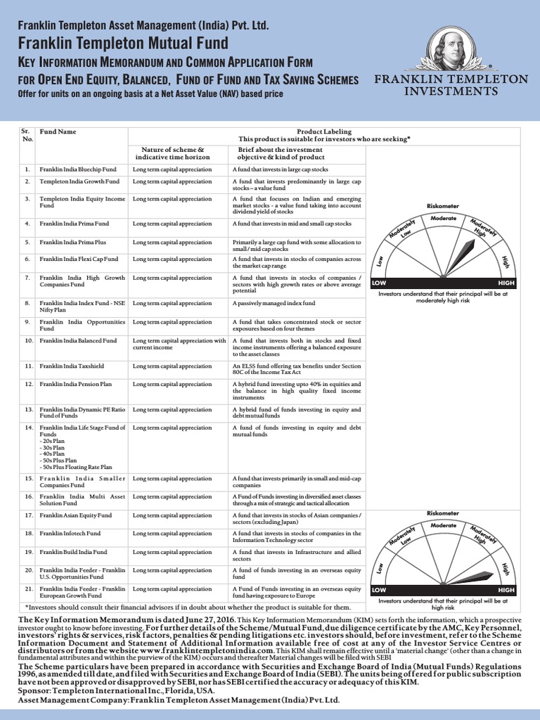 Franklin Templeton Mutual Fund KIM - Equity, Balanced, FoF and Tax ...
