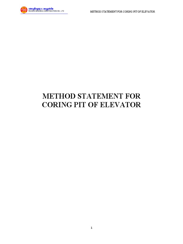 Method Statement Coring Pit of Elevator | PDF | Cable | Elevator
