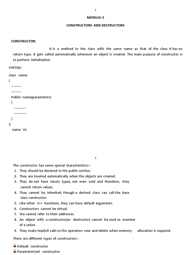 MODULE-3 Constructors and Destructors | PDF | Constructor (Object Oriented Programming ...