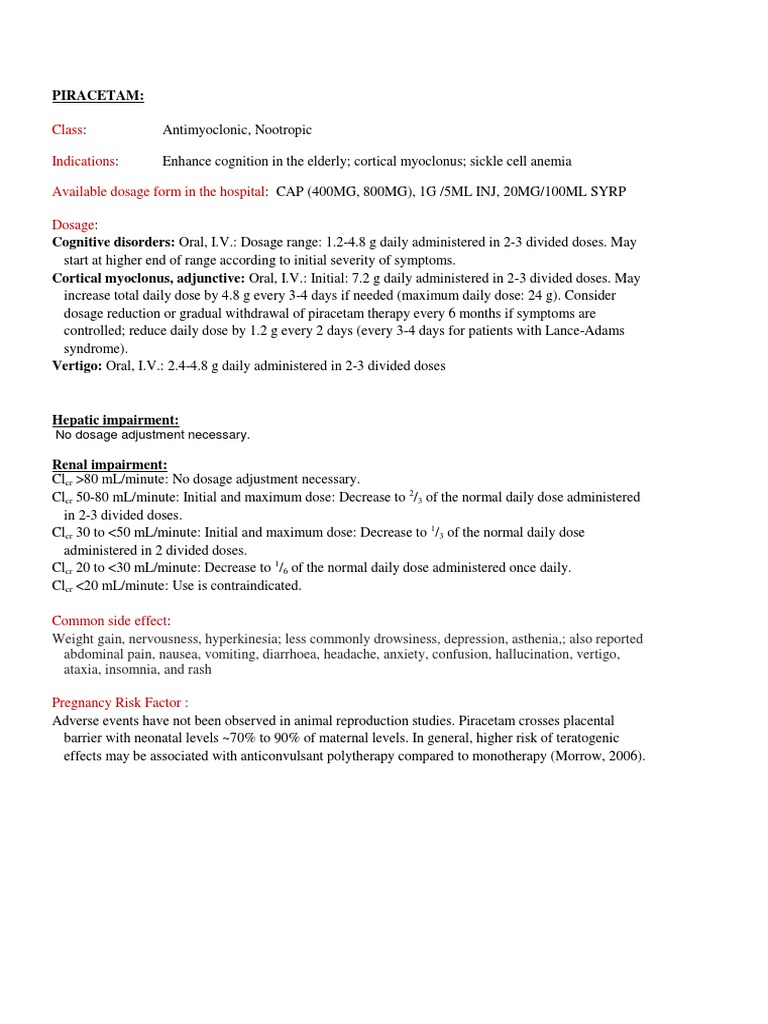 Piracetam: Uses, Dosage, and Side Effects | PDF | Self-Improvement ...