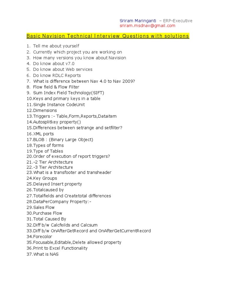 Nav Technical Interview Questions | PDF | Microsoft Dynamics Nav ...