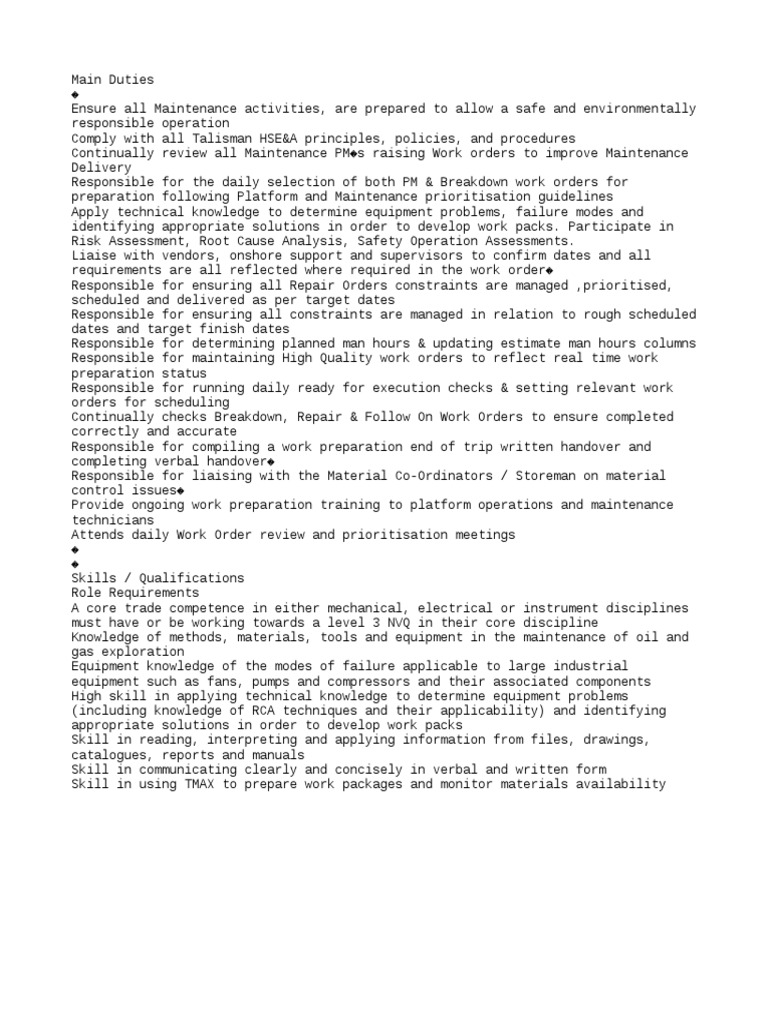 Offshore Work Preparator Responsibilities | PDF | Competence (Human ...