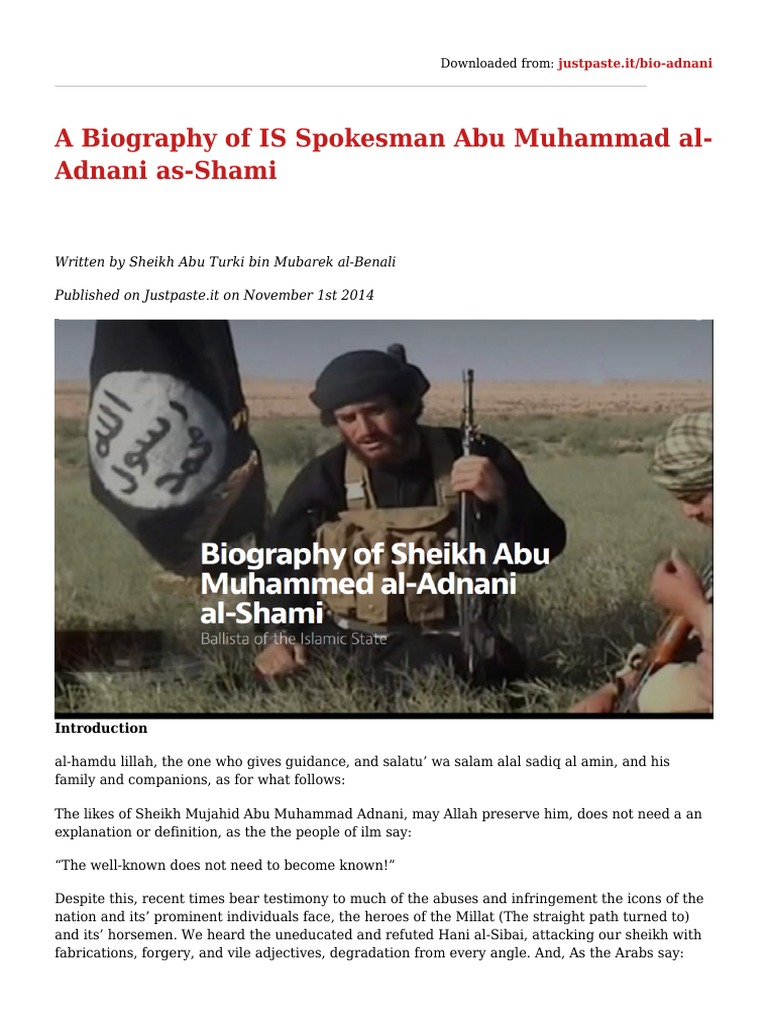 Adnani Biography | PDF | Abu Musab Al Zarqawi | Sahabah