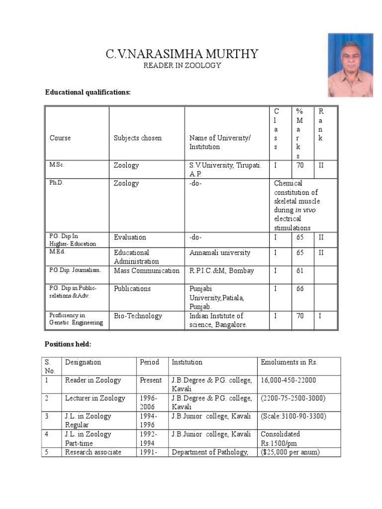 CVNMUTHY Abridged CV | PDF | Science | Academia