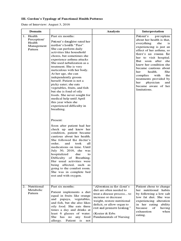 III. Gordon's Typology of Functional Health Patterns | PDF | Stress ...