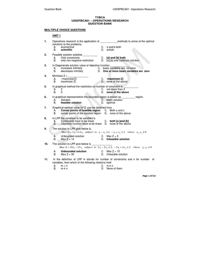 Or Question Bank | PDF | Linear Programming | Mathematical Optimization