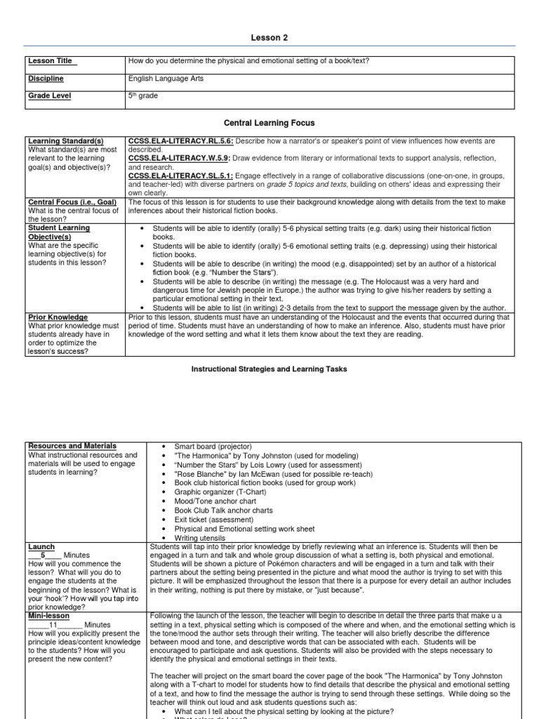 Ela 5th Grade Lesson Plan - 2 | PDF | Individualized Education Program ...
