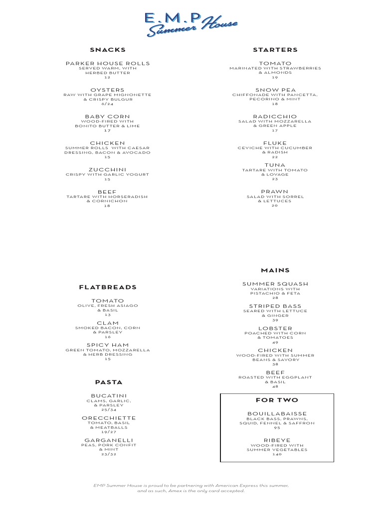 Emp Summer House Menu | PDF | Salad | Food And Drink