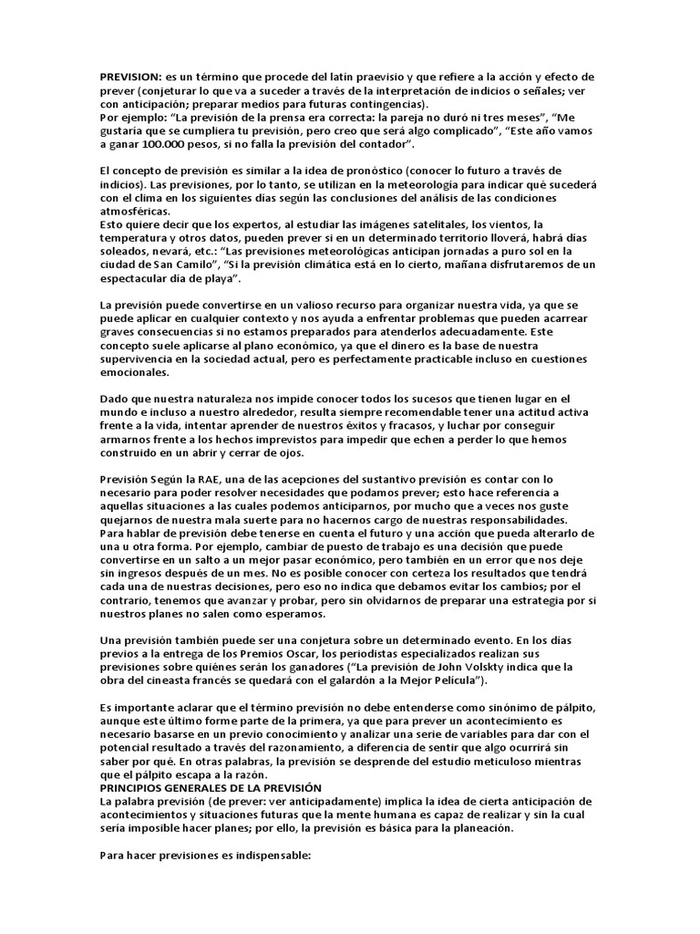 Definición y Concepto de Previsión | PDF | Análisis FODA | Organización ...