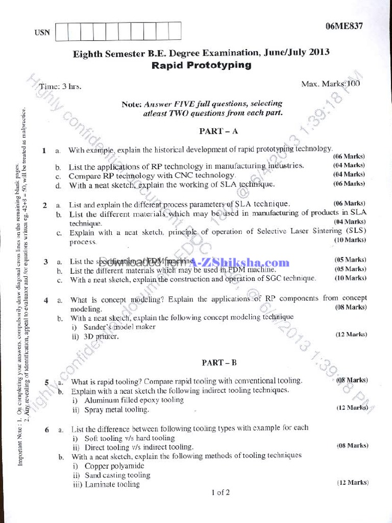 Rapid Prototyping VTU Question Papers | PDF