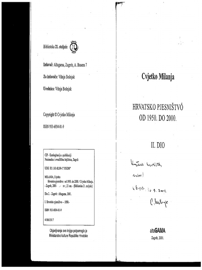 Cvjetko Milanja: Hrvatsko Pjesništvo 1950. - 2000., 2. Dio | PDF